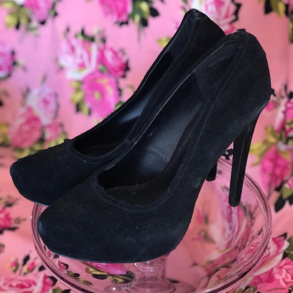 CNDY | Shoes | Vintage Kdny Black Suede Leather Heels Platforms Dance ...